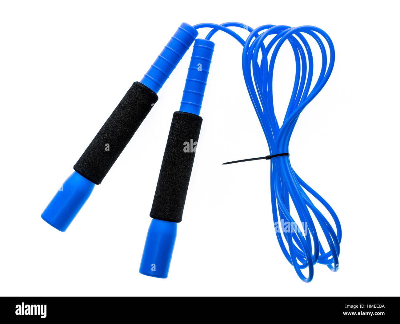 Blue jump rope or skipping rope isolated on white background. Sports ...