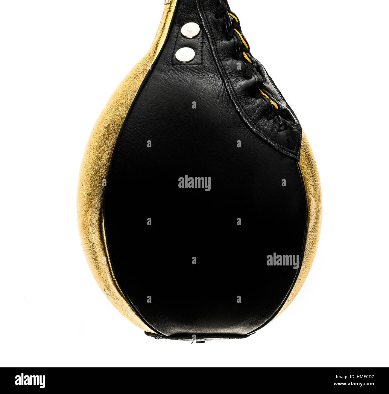 Gold and black leather boxing speed bag isloated on white. Sport ...