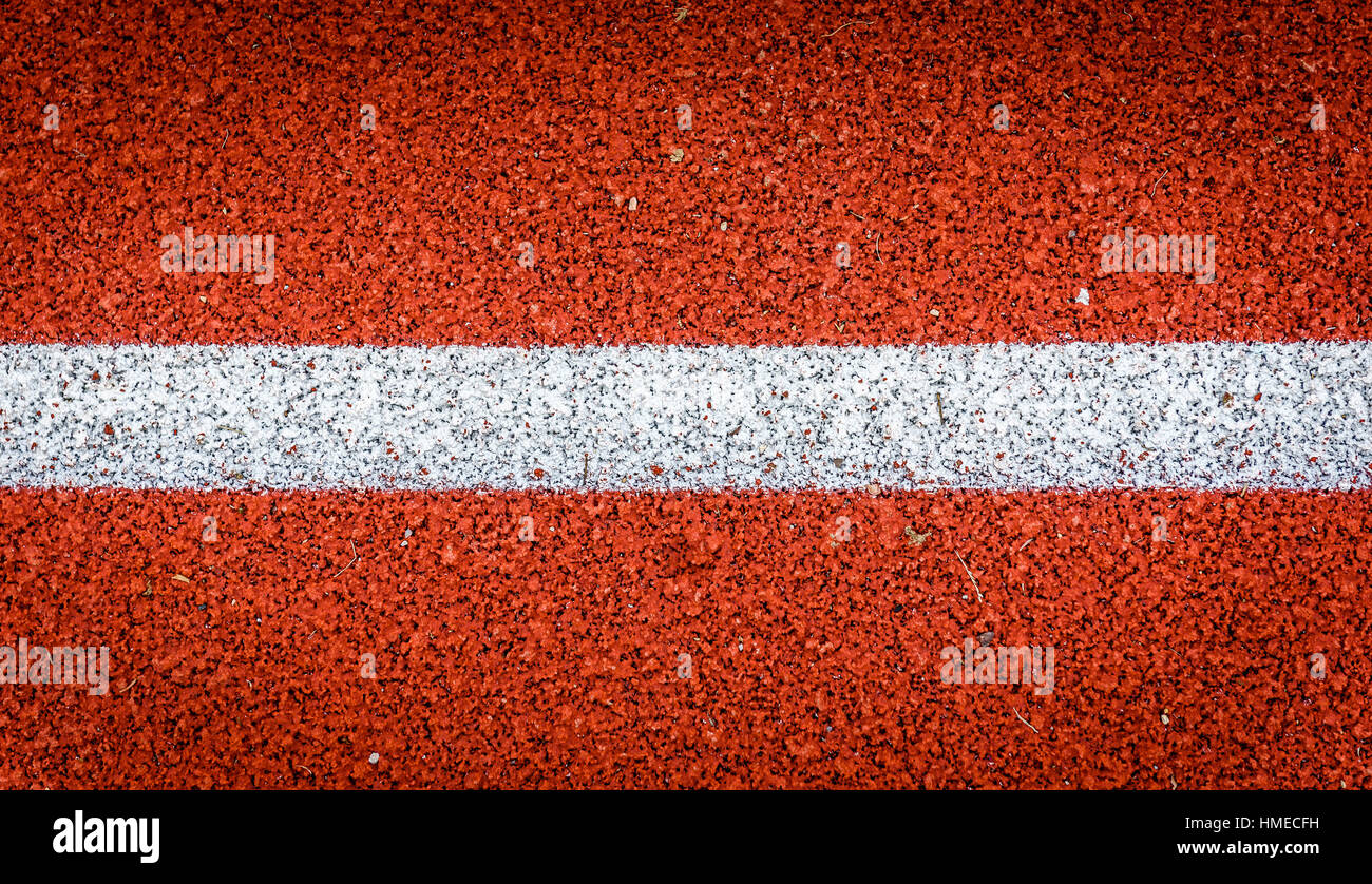 Finish line. Running track with white line rubber texture. Top view ...