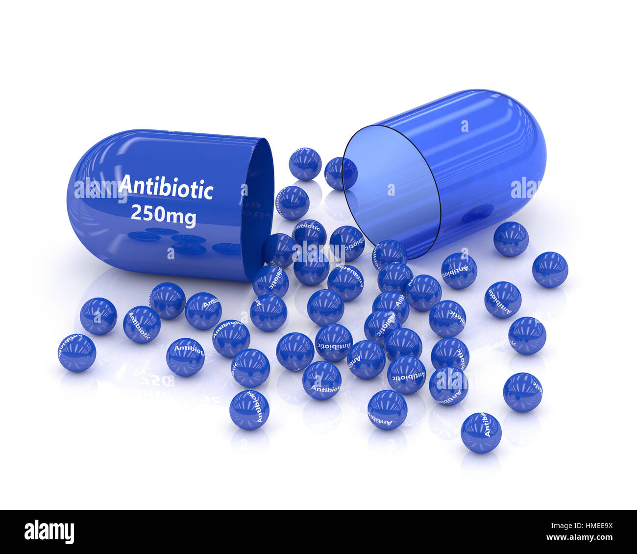 3d rendering of antibiotic pill with granules isolated over white ...