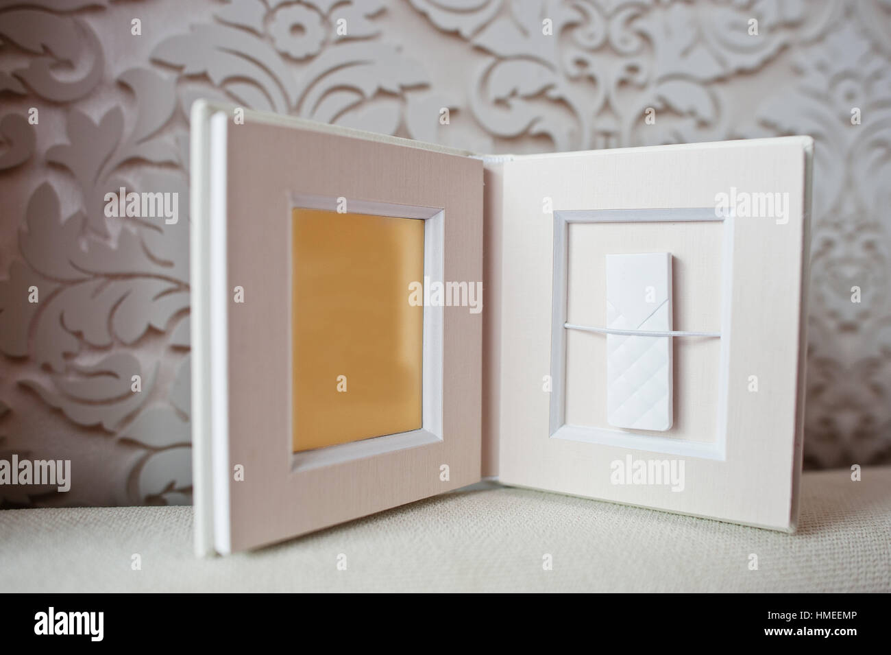 Luxury white classic leather wedding flash box with flash drive Stock ...