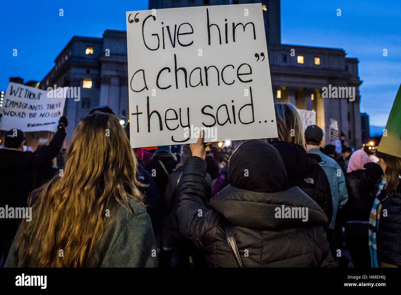 New York City, USA. 01st Feb, 2017. In New York City, thousands rally ...