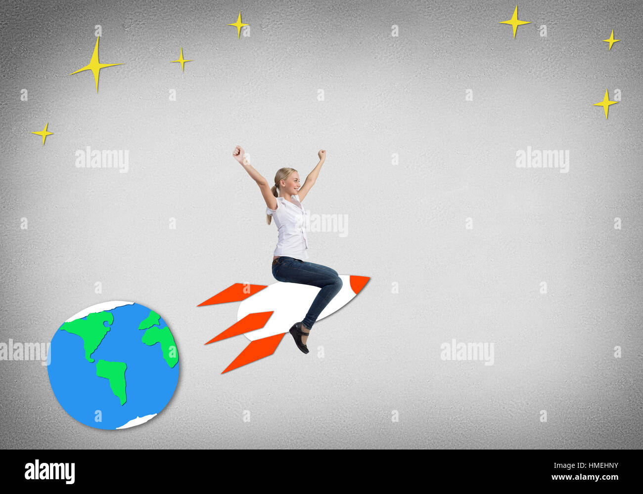 Girl on rocket Stock Photo - Alamy