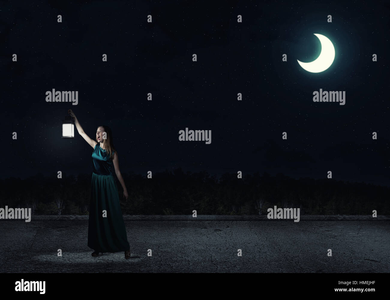 Girl lost in night Stock Photo - Alamy