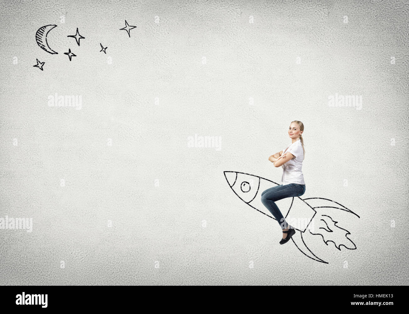 Girl on rocket Stock Photo - Alamy