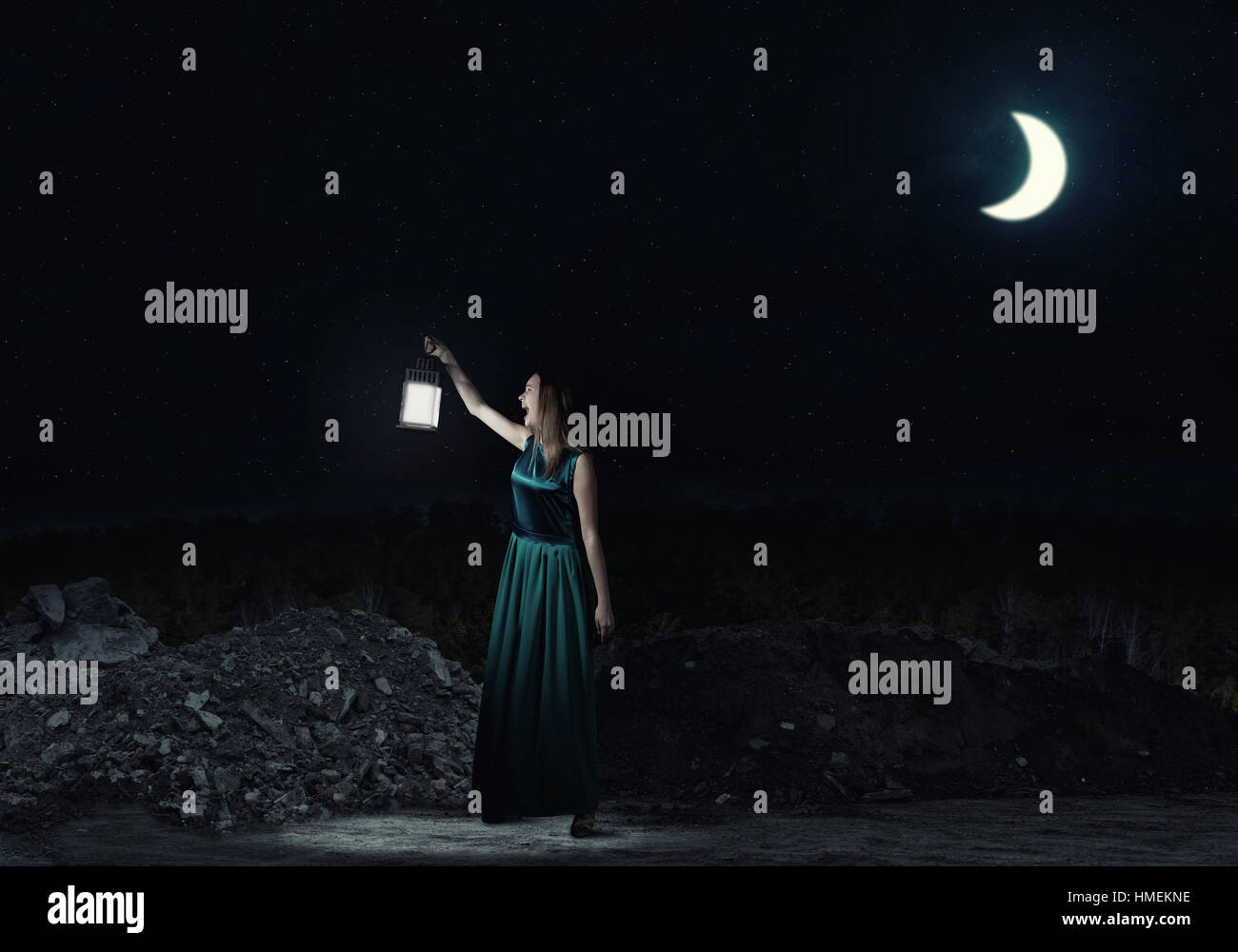 Girl lost in night Stock Photo - Alamy