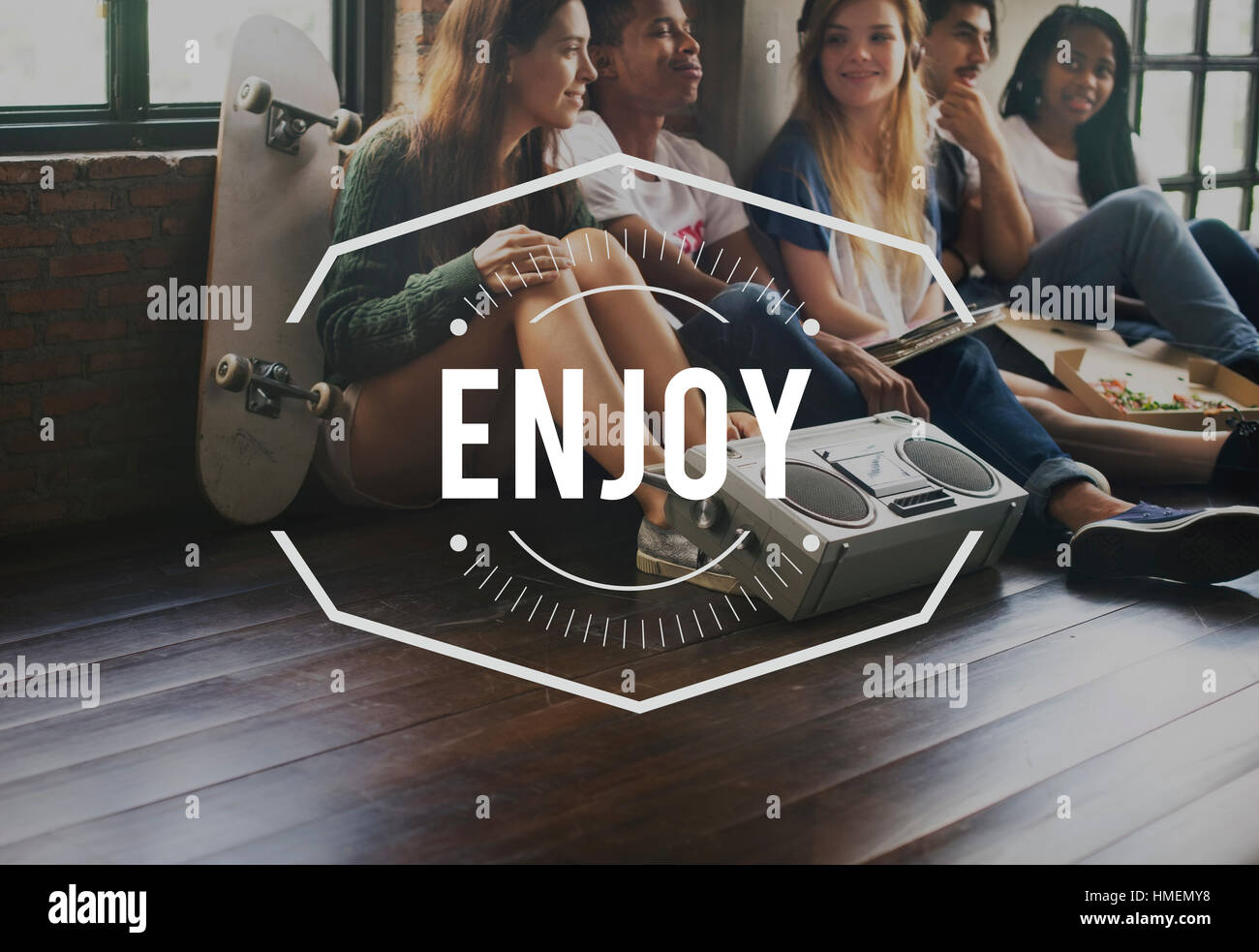Enjoyment Vintage Vector Graphic Concept Stock Photo - Alamy