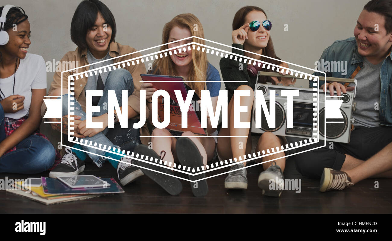 Enjoyment Vintage Vector Graphic Concept Stock Photo - Alamy