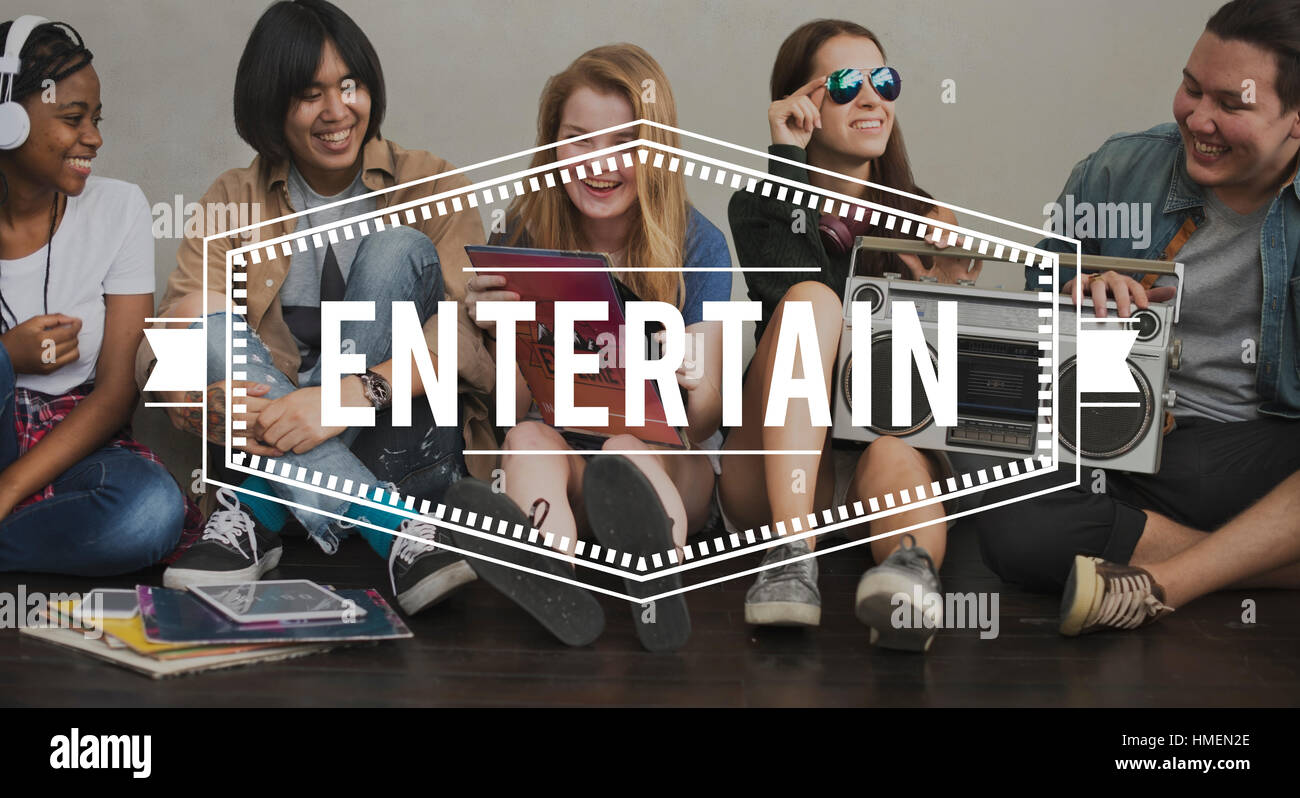 Entertain Vintage Vector Graphic Concept Stock Photo - Alamy