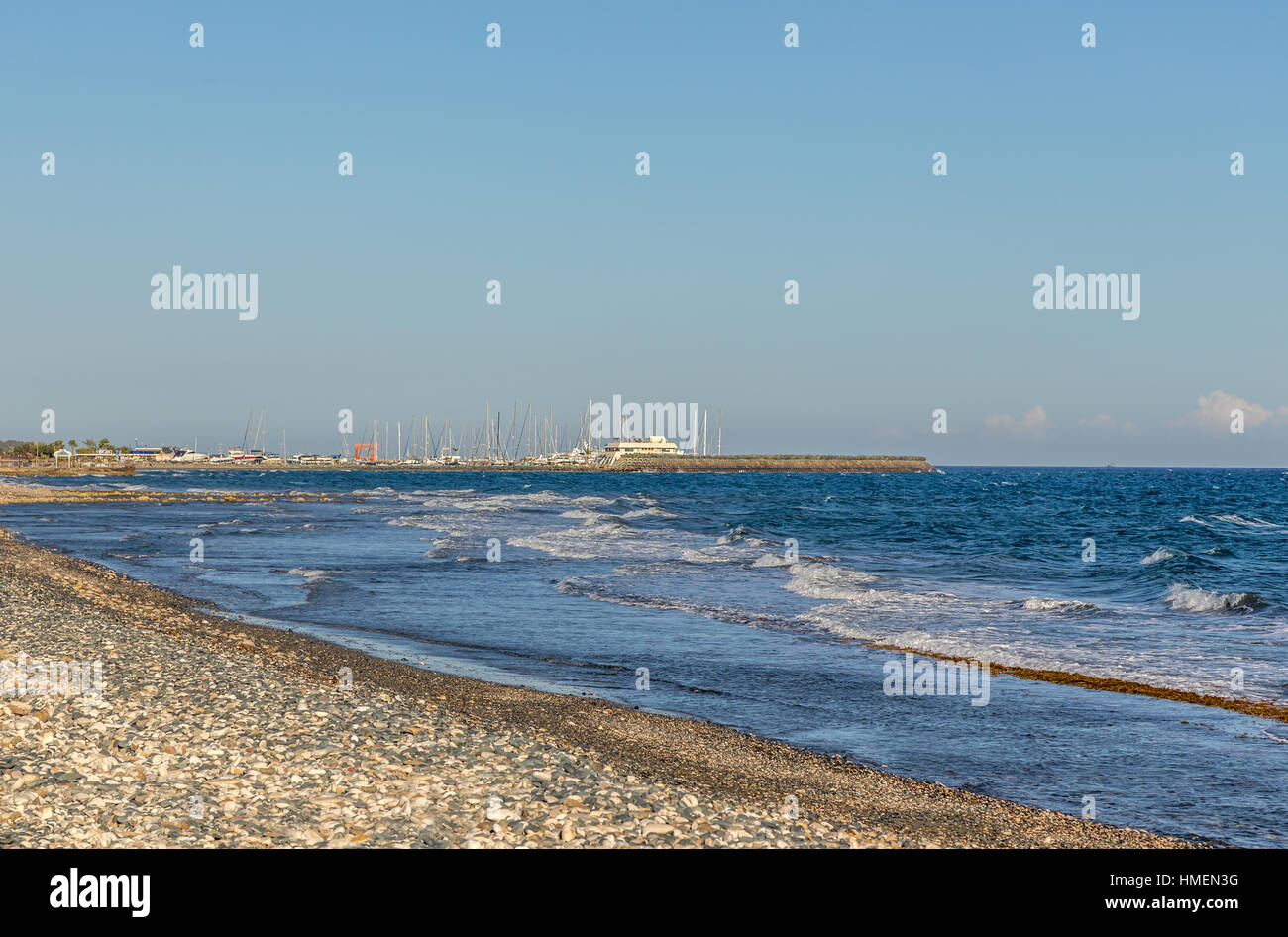 Empty Cyprus beach taken in early summer in the late afternoon Stock ...