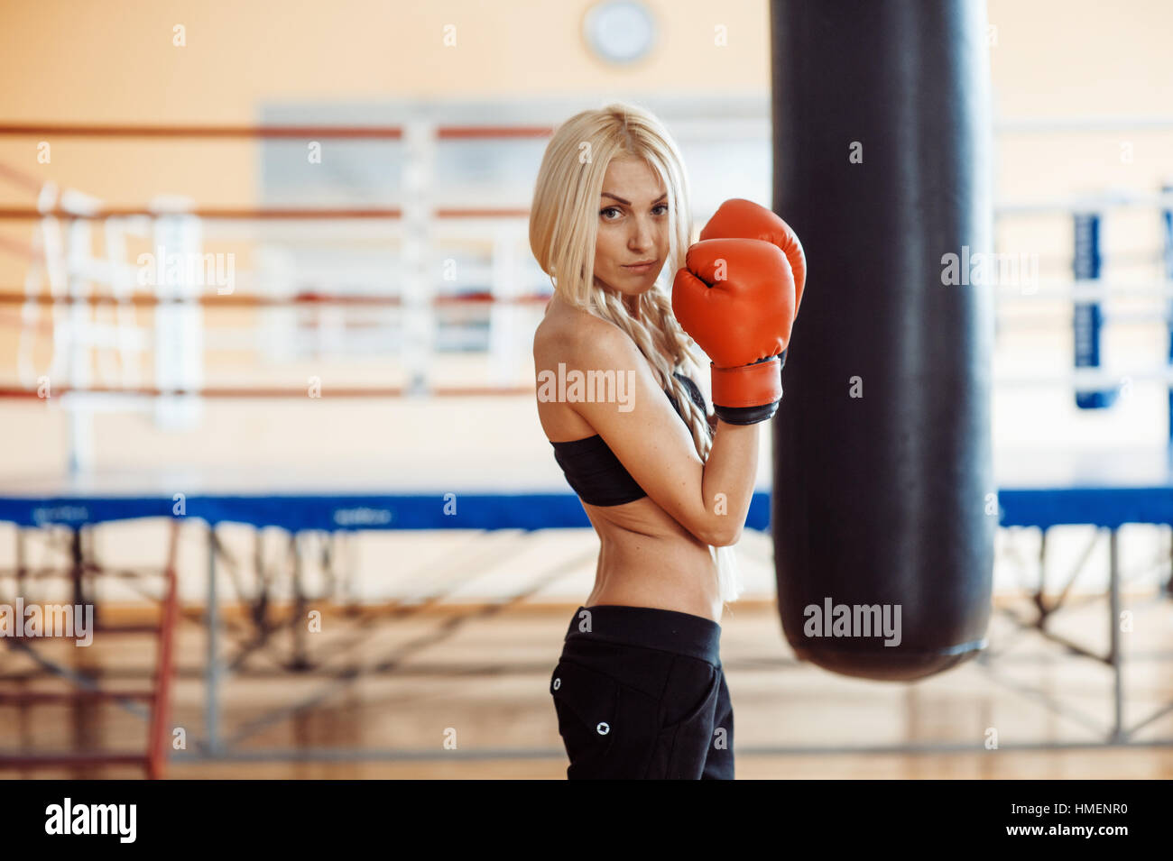 Boxing training blond woman sparring hi-res stock photography and ...