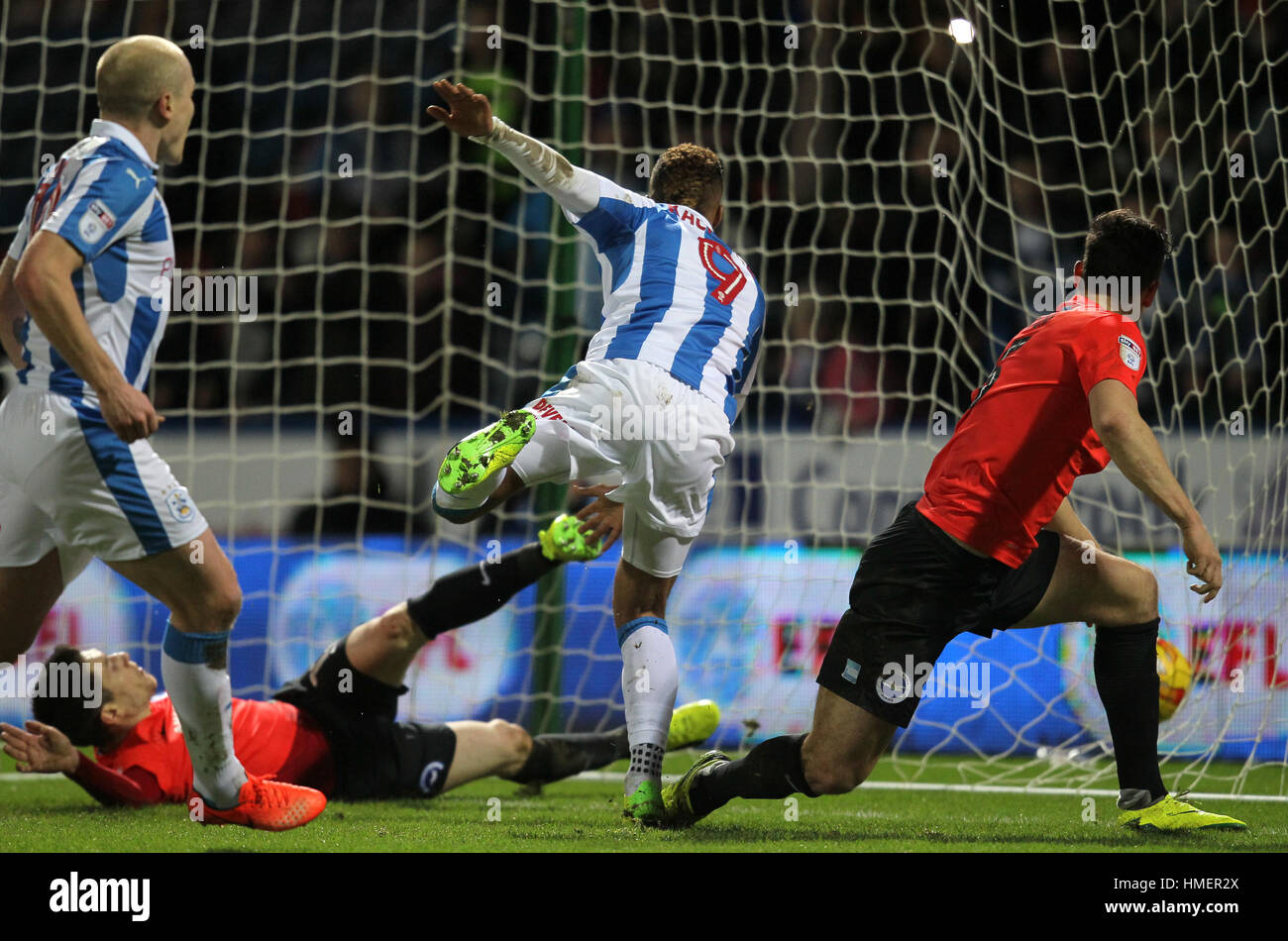 Huddersfield Town's Elias Kachunga scores his side's third goal of the ...