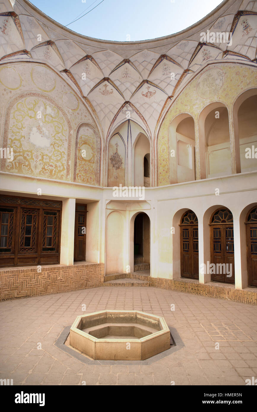 Private courtyard with hexagonal pool at Tabatabaei Historical House ...