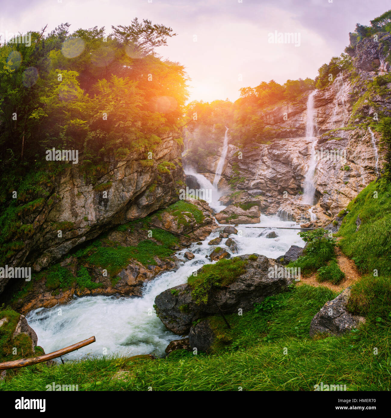 mountain waterfall and river Stock Photo - Alamy