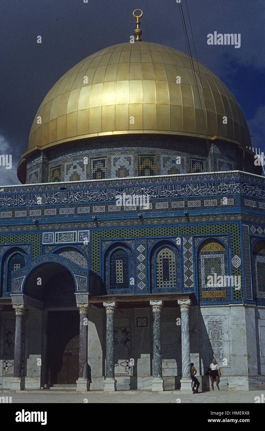 View of the golden Dome of The Rock and the blue tiled facade of the ...