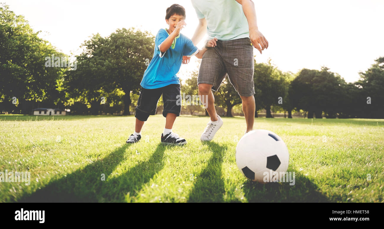 Soccer Football Field Father Son Activity Summer Concept Stock Photo ...