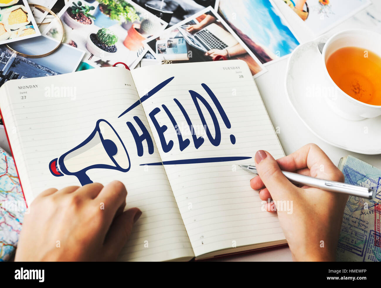 Hello Great Accost Greeting Salute Welcome Concept Stock Photo - Alamy
