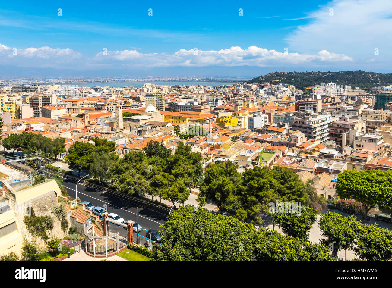 Bird eye view of Cagliari old town, Sardinia, Italy. Cagliari is the ...