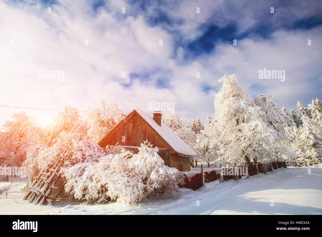 Winter landscape. Mountain village Stock Photo - Alamy