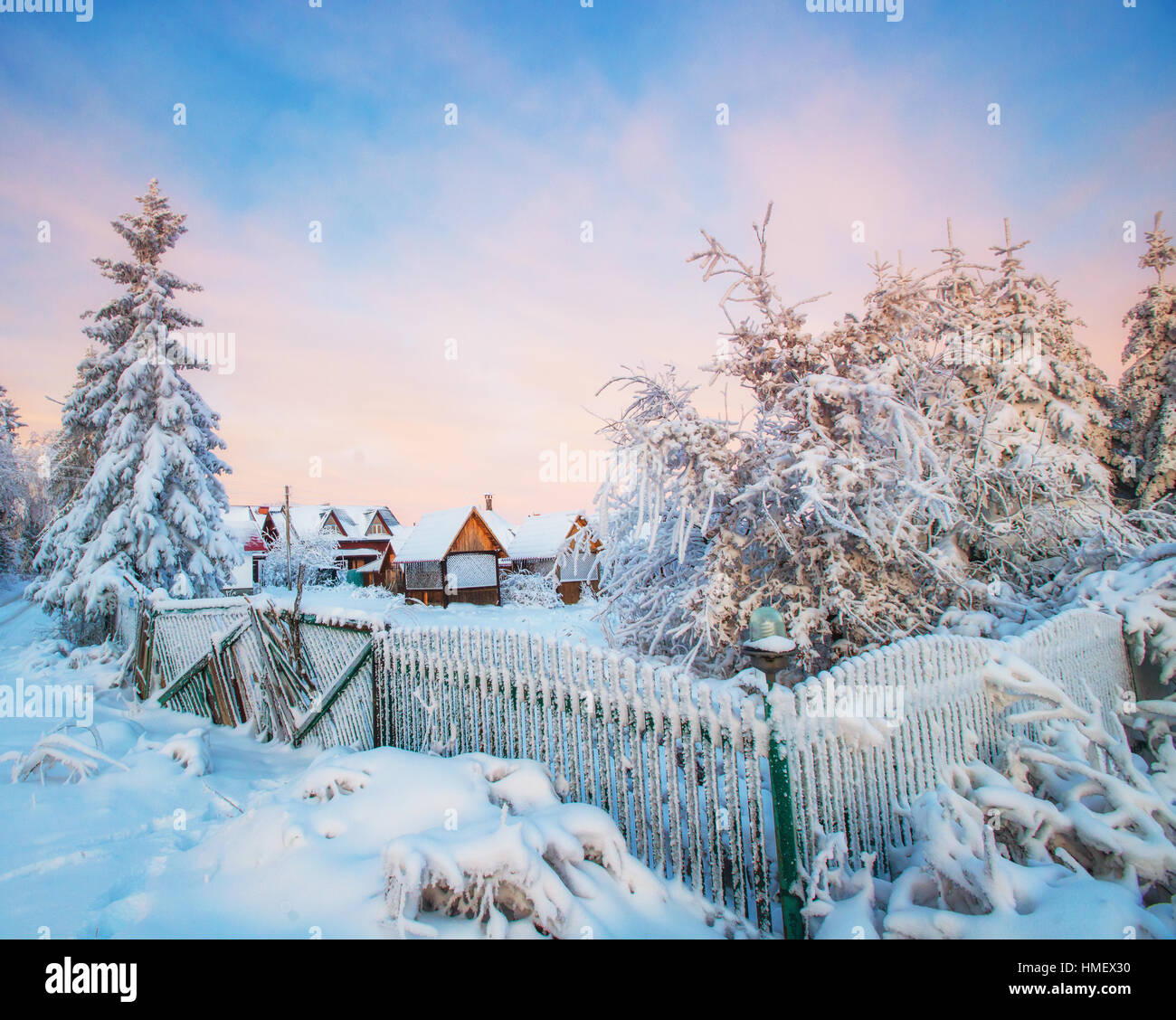 beautiful wooden house in a winter Stock Photo - Alamy