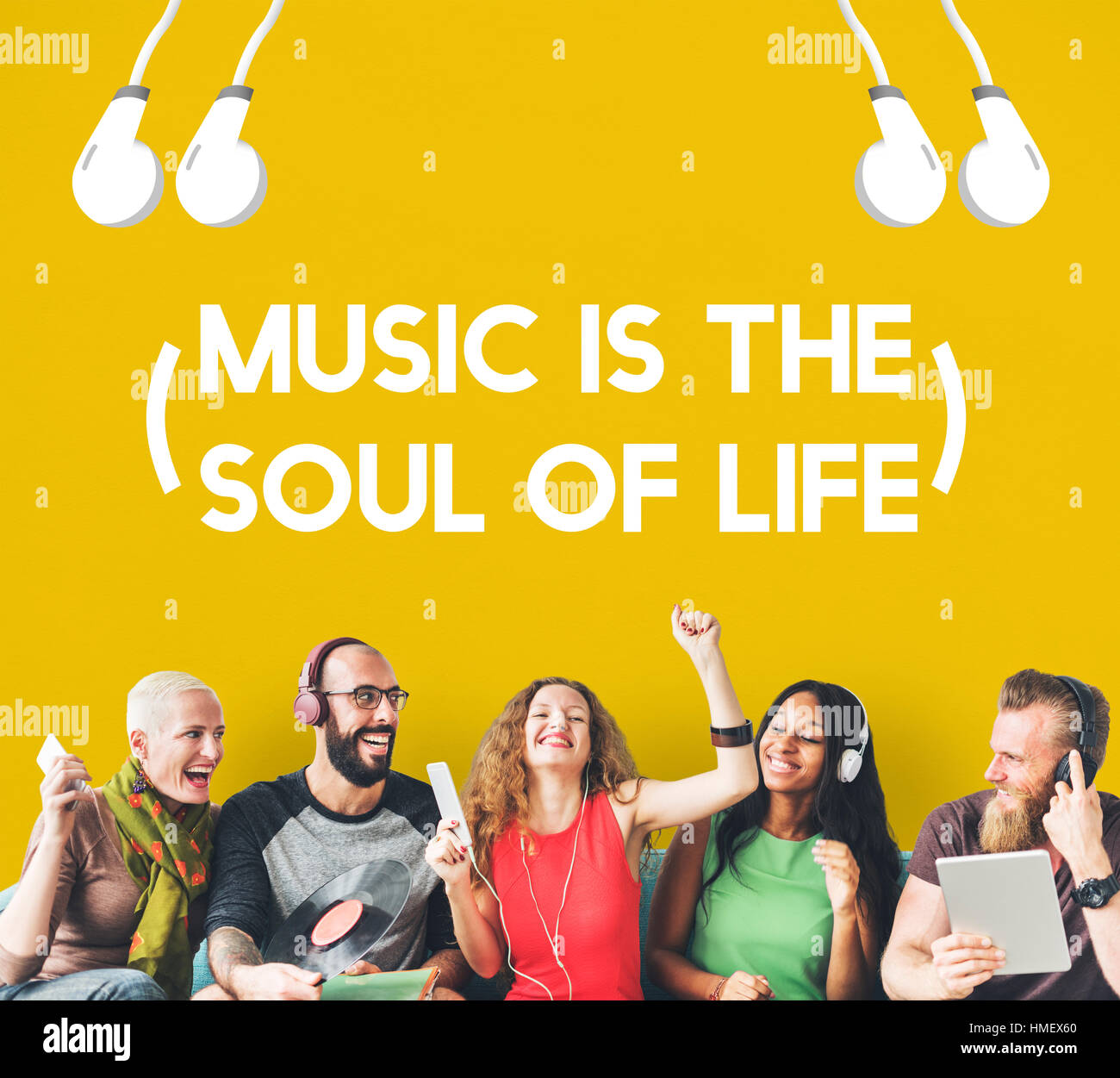 Music Life Happy Earphones Concept Stock Photo - Alamy