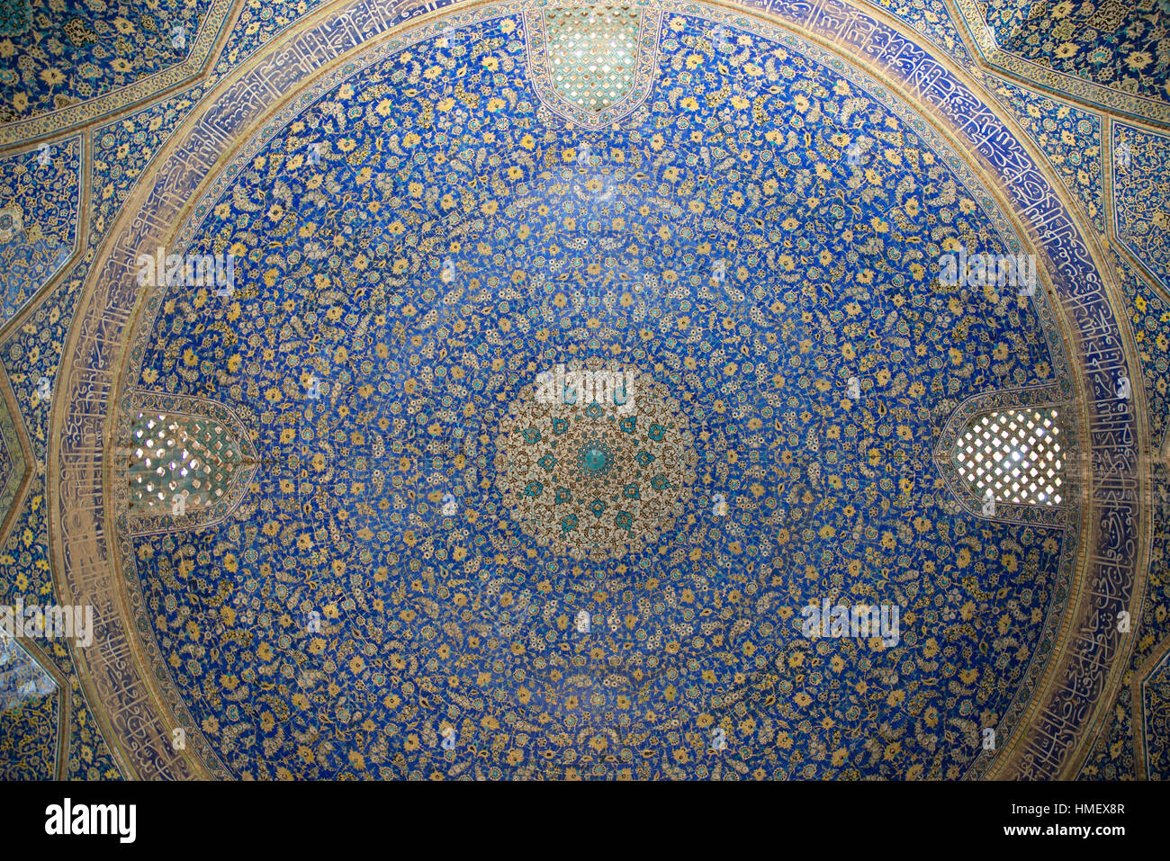 Dome ceiling of the prayer hall, Shah Mosque, Isfahan, Iran Stock Photo ...