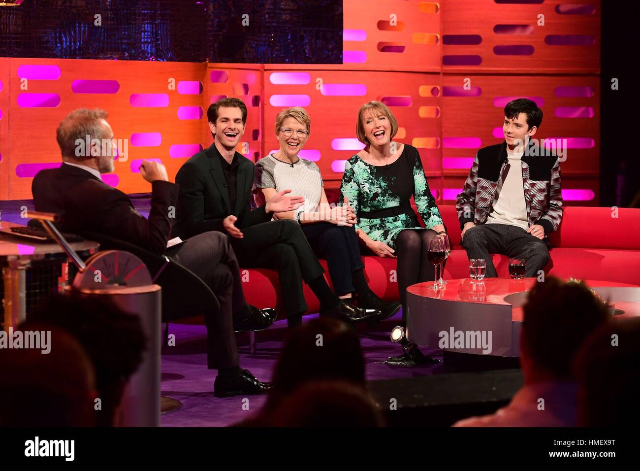 (Left-right) Graham Norton, Andrew Garfield, Annette Bening, Harriet ...