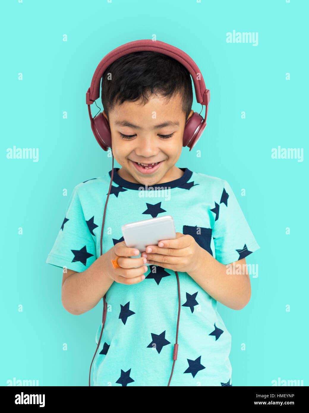 Boy Headphone Son Kid Enjoy Concept Stock Photo - Alamy