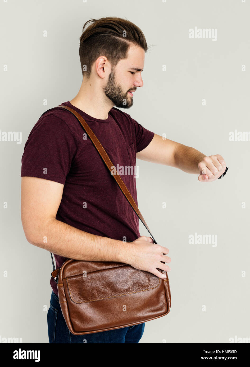 Man Waiting Timing Watch Rush Hurry Concept Stock Photo - Alamy