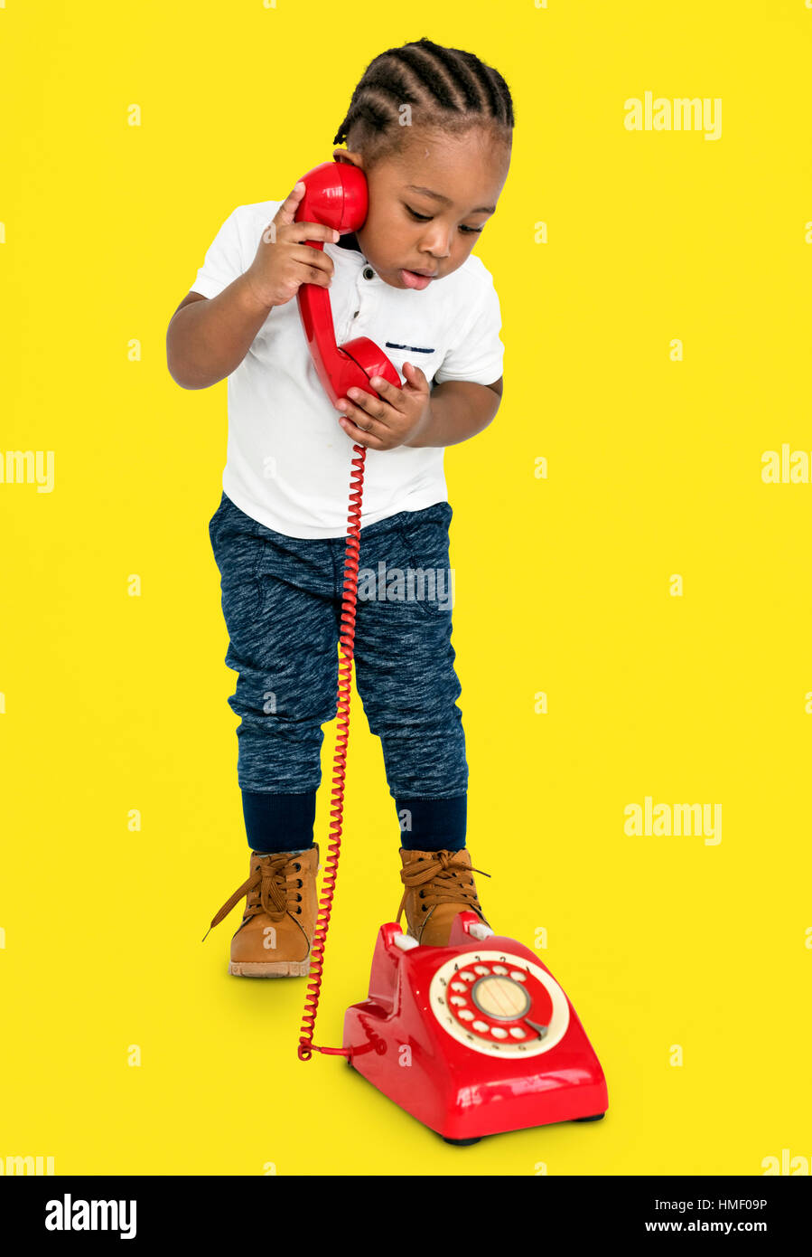 Little Girl Red Telephone Concept Stock Photo - Alamy