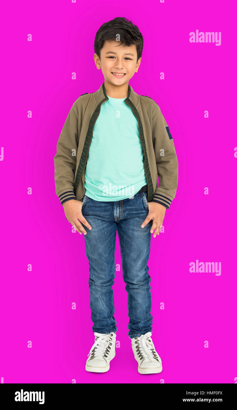Kid Pose Standing Studio Concept Stock Photo - Alamy
