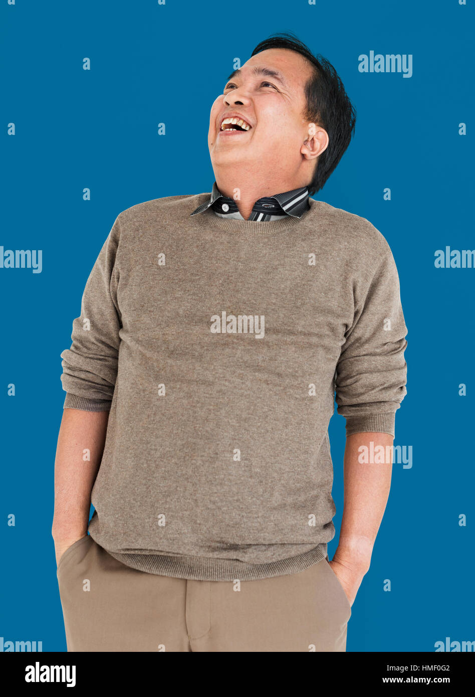 Asian Man Lean Back Laughing Concept Stock Photo - Alamy