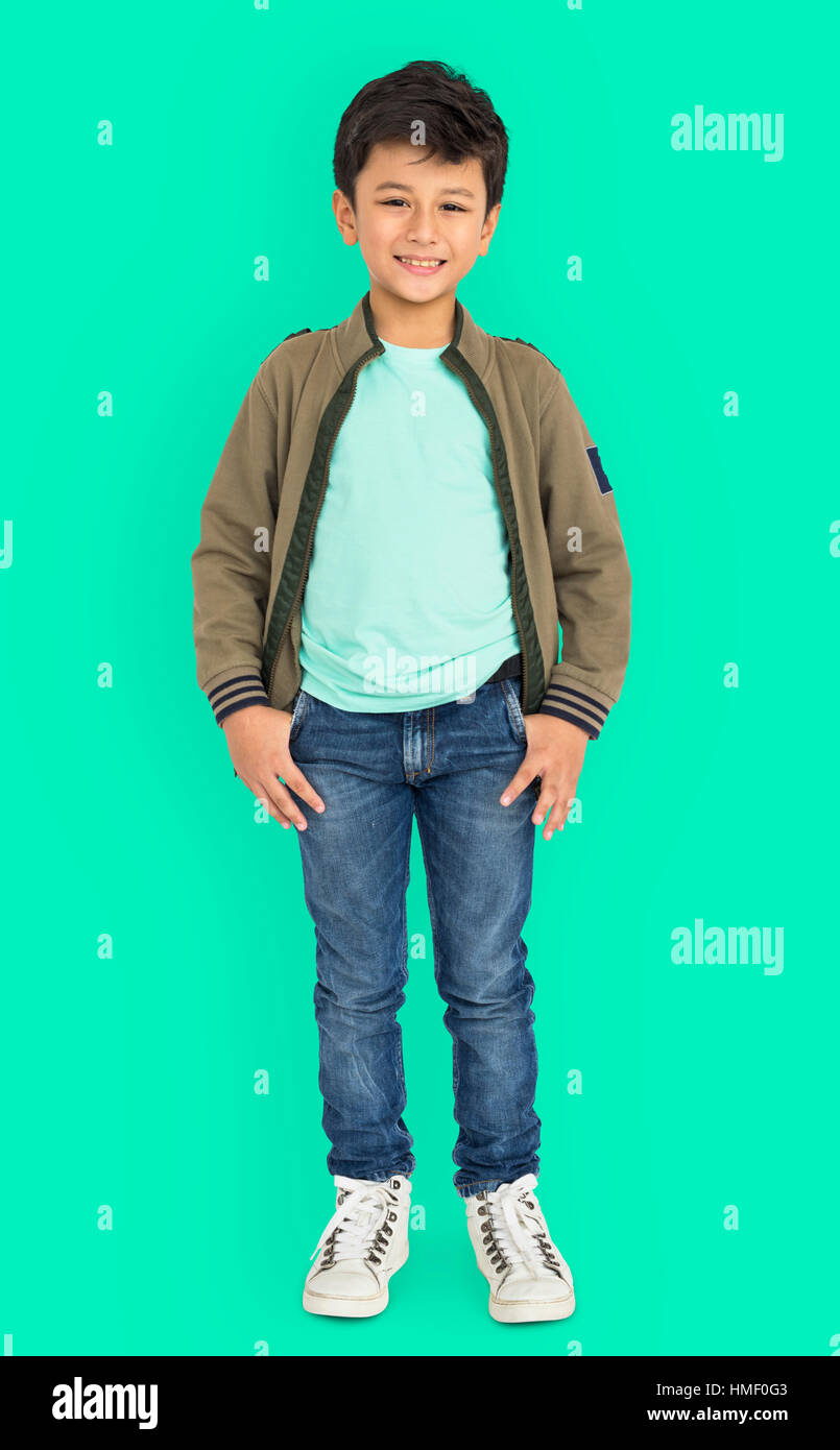 Kid Pose Standing Studio Concept Stock Photo - Alamy