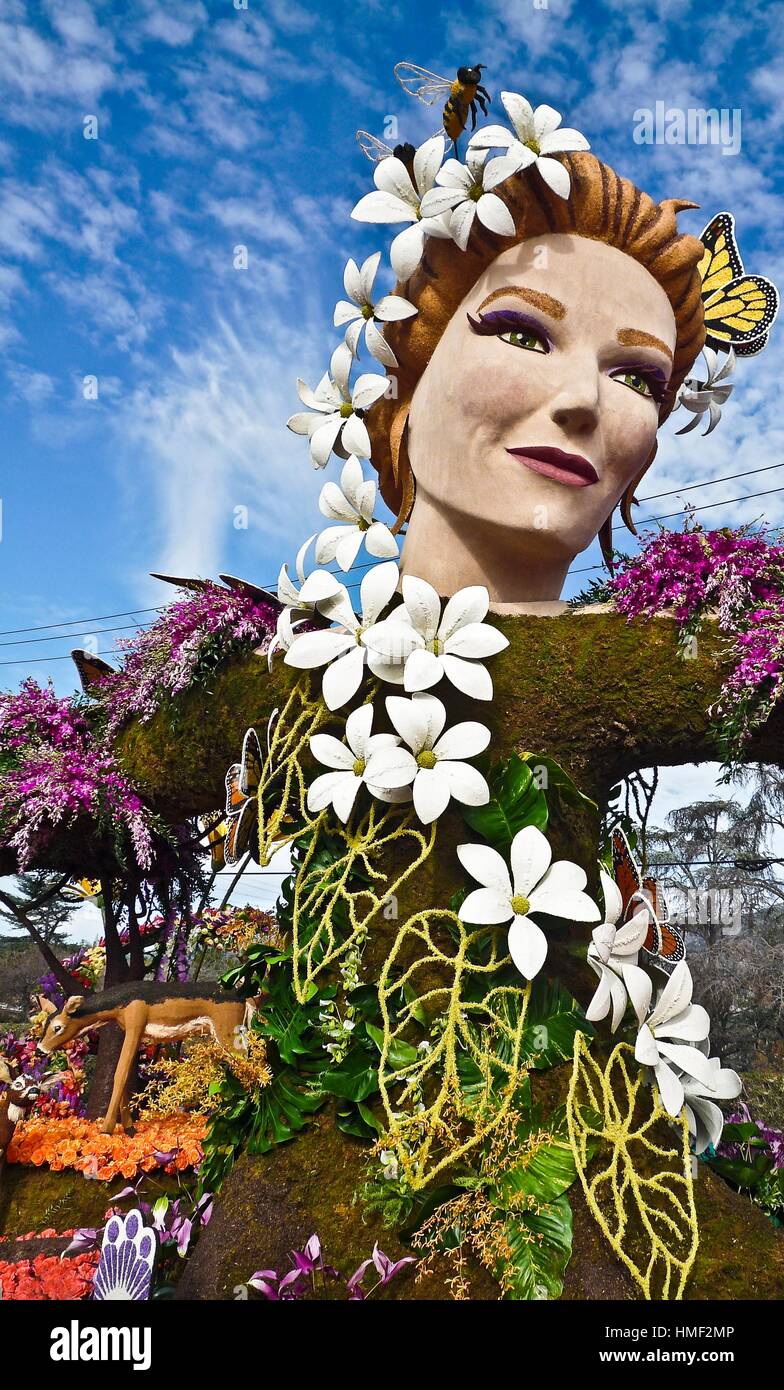 Portion of a 2016 Rose Parade float depicting Mother Nature. Pasadena ...
