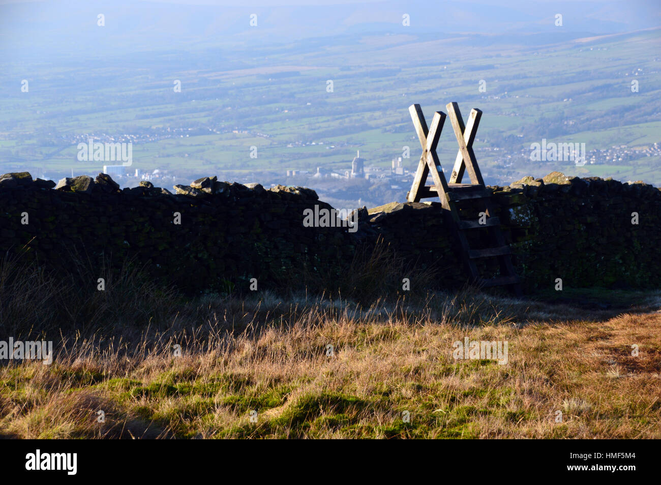 Wooden Ladder Stile over Dry Stone Wall on Pendle Hill above Clitheroe ...