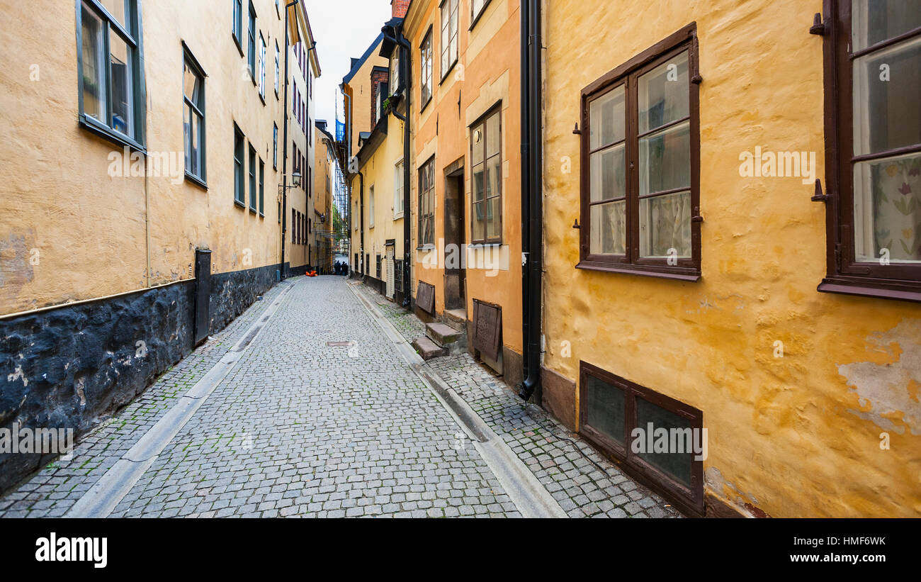 narrow street Prastgatan (Priest's street) in Old Town Galma Stan of ...