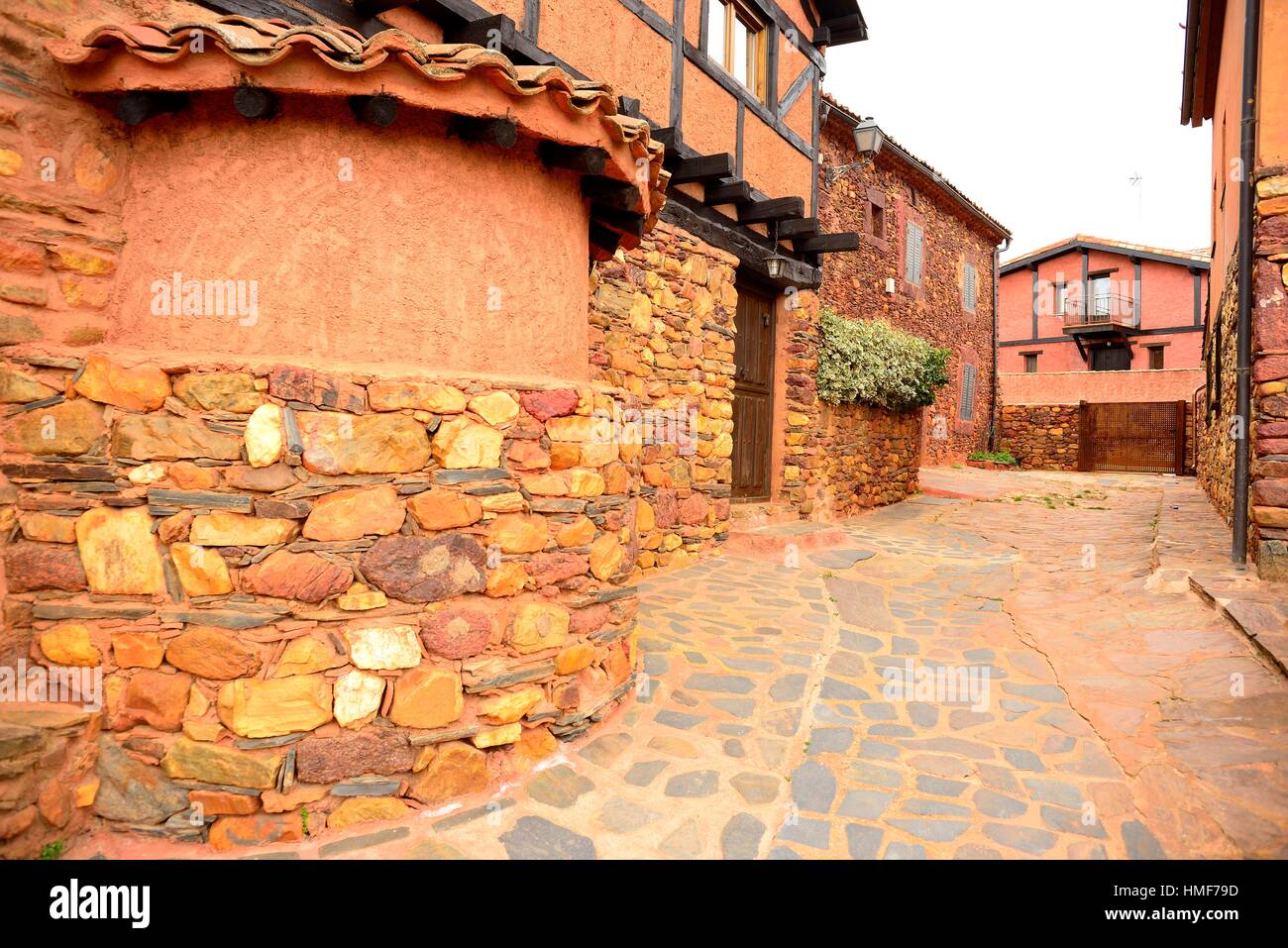 Street in Villacorta ""red village"", Segovia, Spain Stock Photo - Alamy