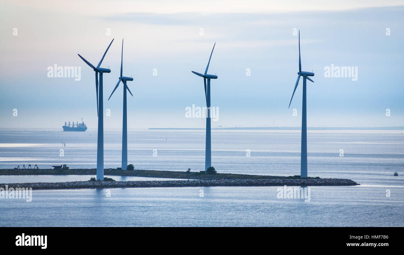 Travel to Denmark - turbines on island of offshore wind farm ...