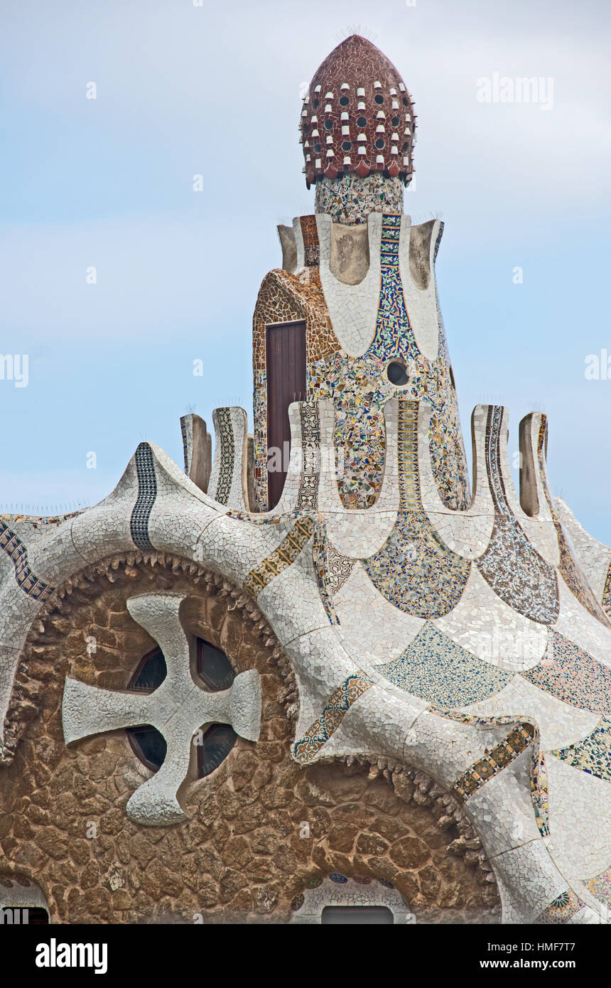 Gaudi’s Guell Park, Casa Del Guarda, Barcelona, Spain, Europe Stock ...