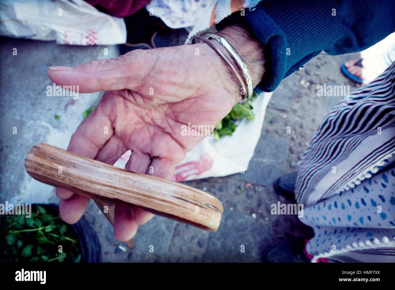 Close-up of old woman´s hand holding cane. Chaouen, Morocco Stock Photo ...