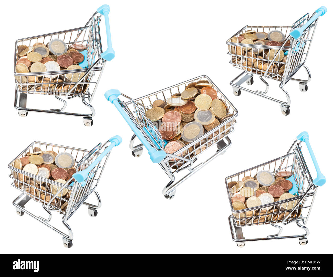set from shopping carts with euro coins isolated on white background ...