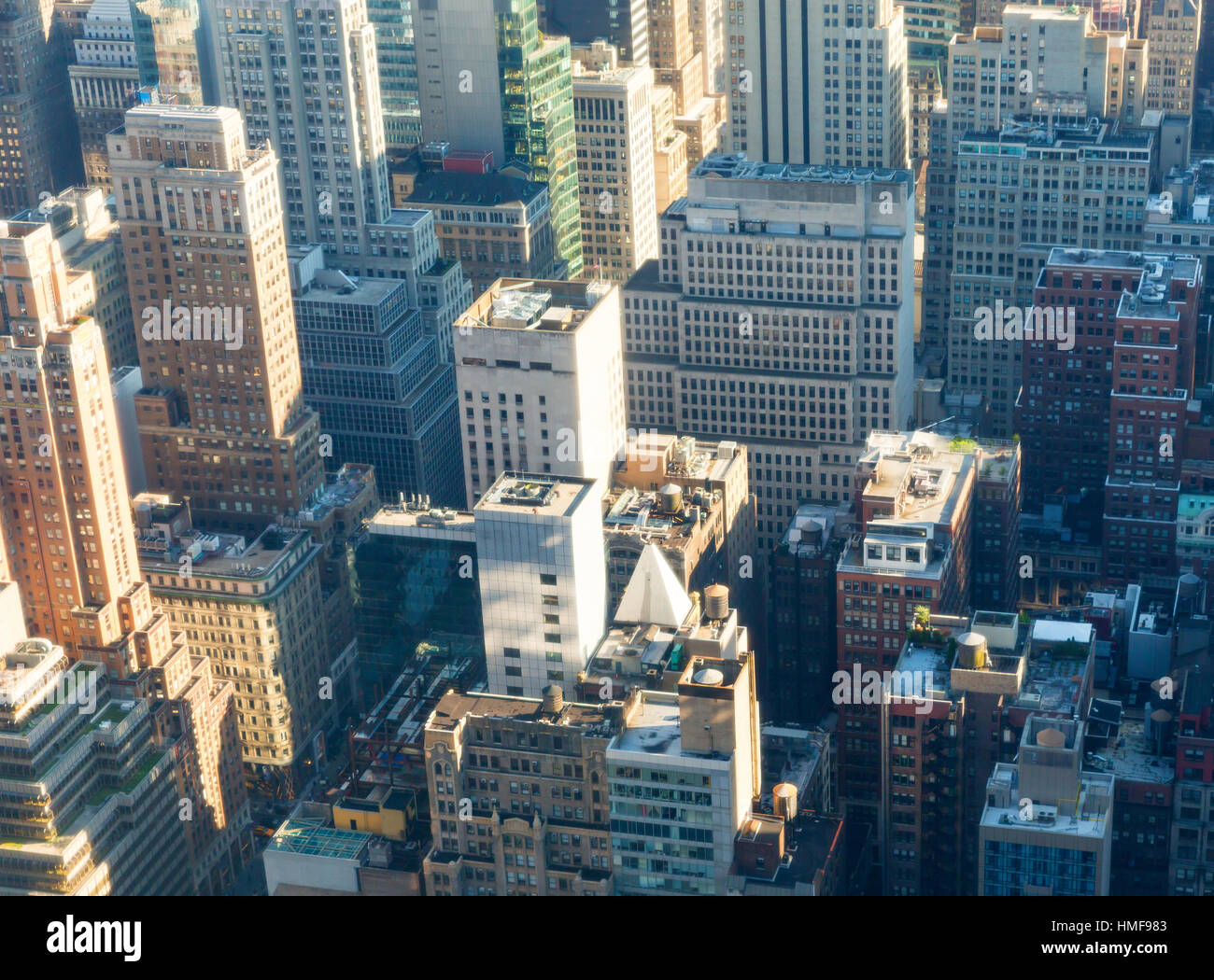 New York City Manhattan midtown aerial view with skyscrapers and blue ...