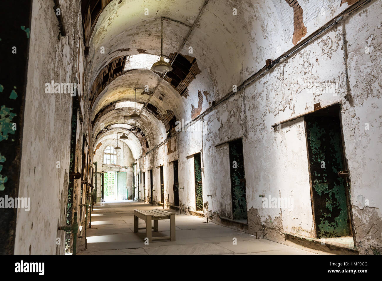 Jail hallway with locked doors. Inside prison museum Stock Photo - Alamy
