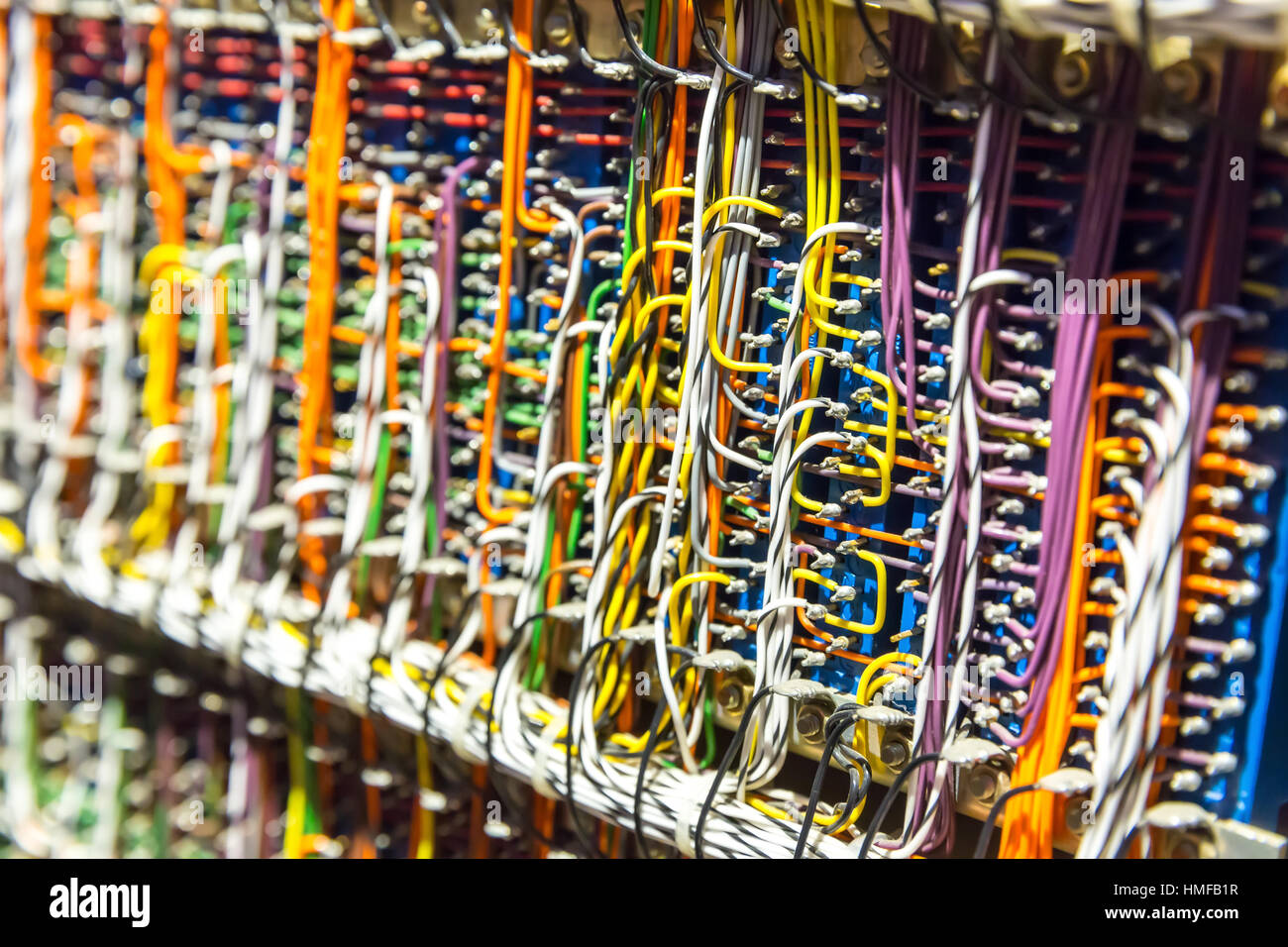 Retro electronic control box with lots of colorful wires and cables ...