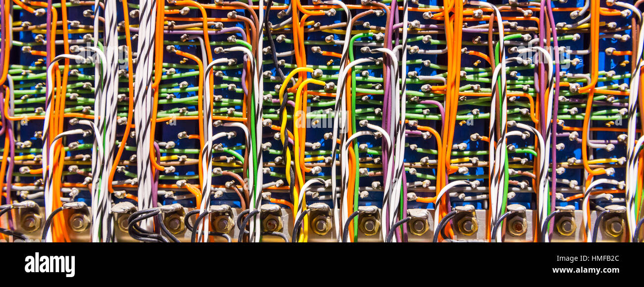 Retro electronic control box with lots of colorful wires and cables ...