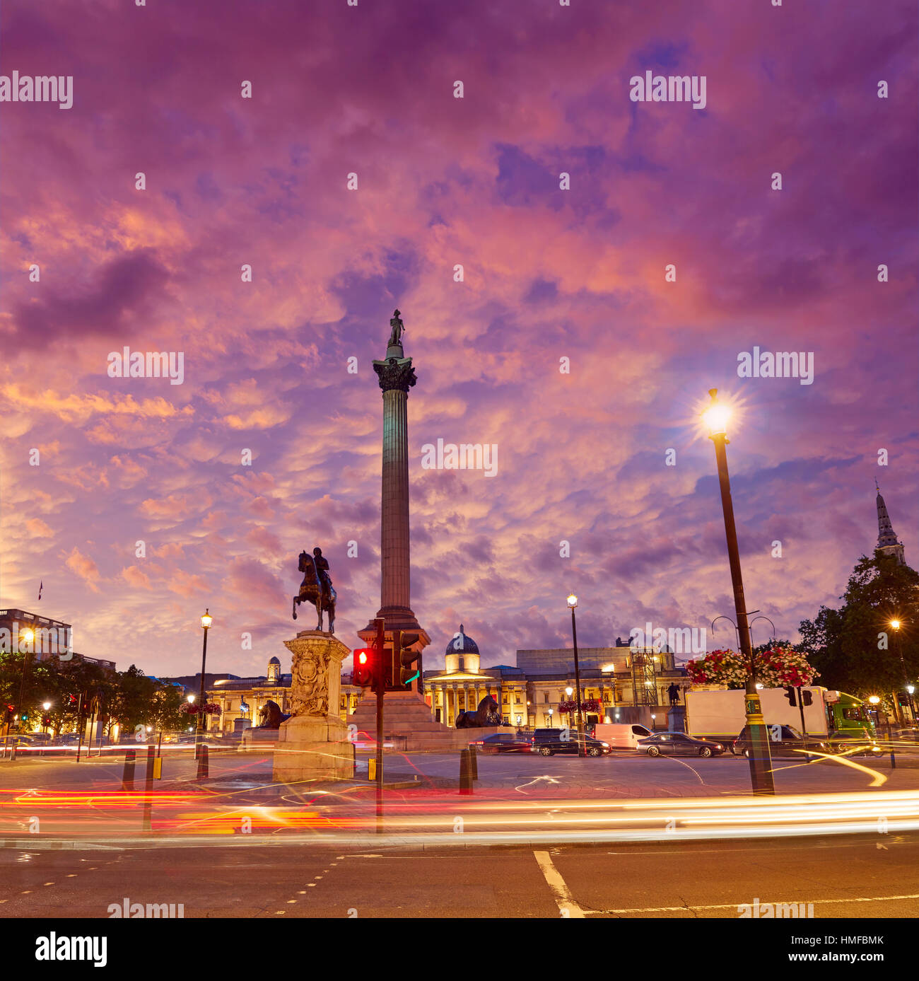 London Trafalgar Square sunset Nelson column in England Stock Photo - Alamy