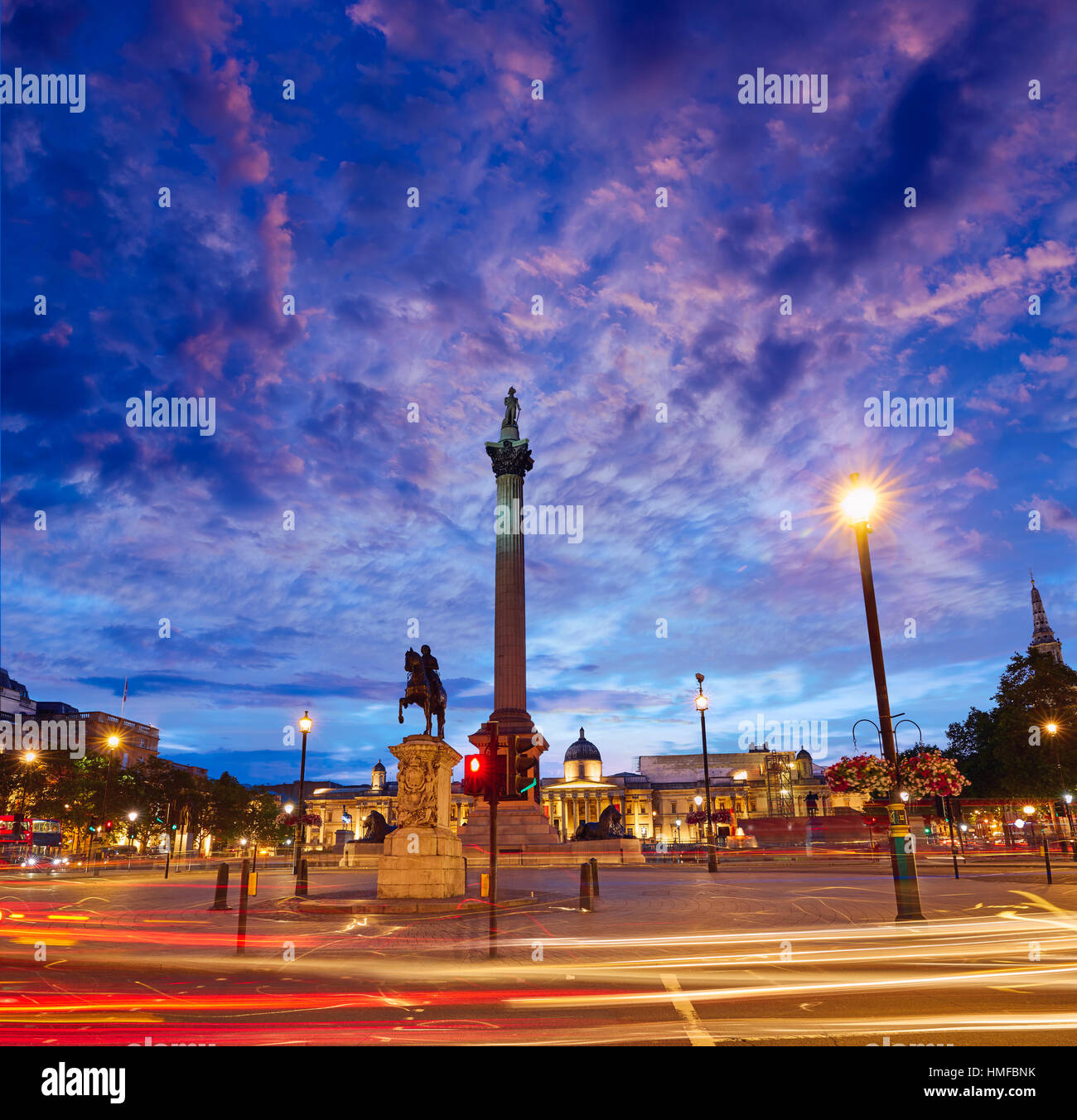 London Trafalgar Square sunset Nelson column in England Stock Photo - Alamy