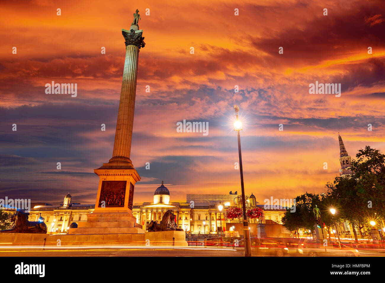 London Trafalgar Square sunset Nelson column in England Stock Photo - Alamy
