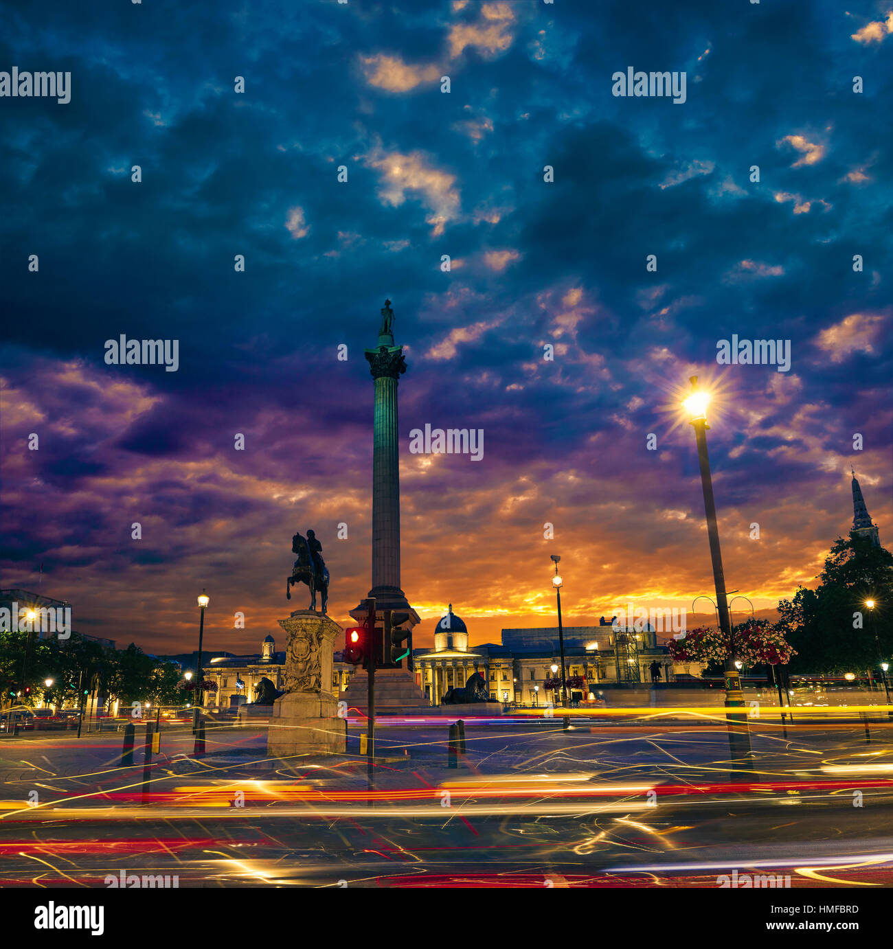 London Trafalgar Square sunset Nelson column in England Stock Photo - Alamy