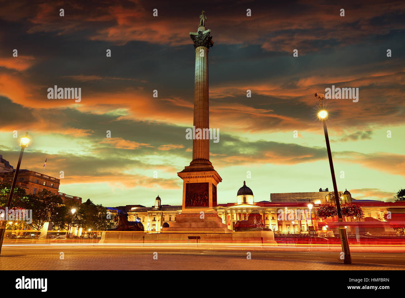 London Trafalgar Square sunset Nelson column in England Stock Photo - Alamy